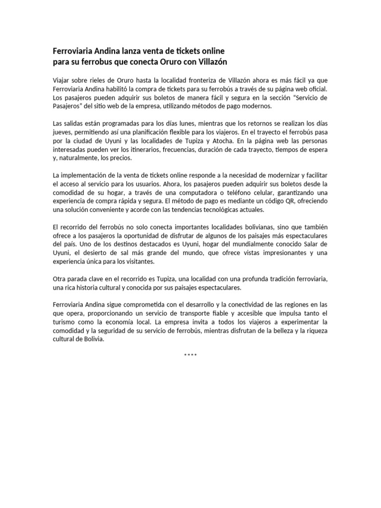 Nota Tickets Online - Ferrobús (Final) | PDF