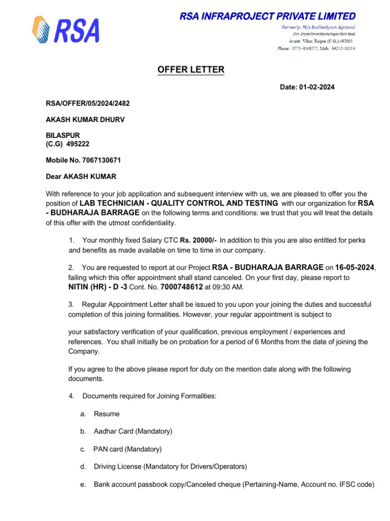 Ras Offer Letter | PDF