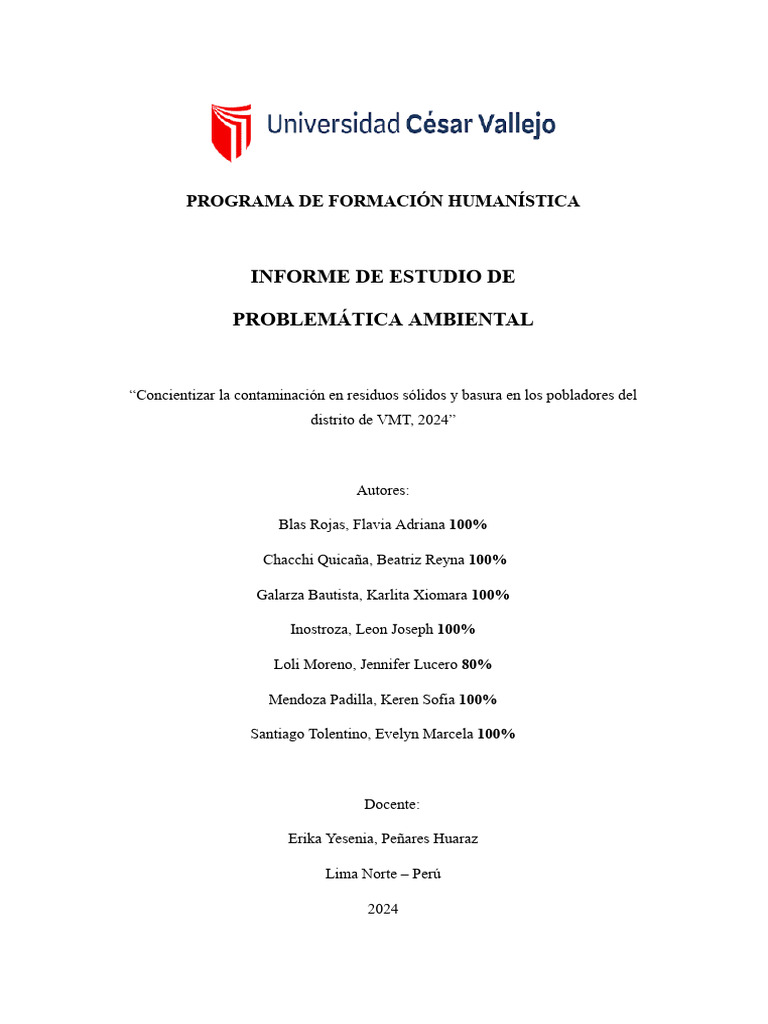 Informe de Problemática Ambiental - Tutoria V | PDF