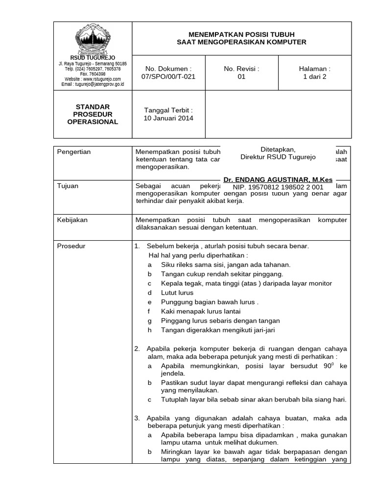 01 MENEMPATKAN TUBUH SAAT MENGOPERASIKAN KOMPUTER EDIT | PDF