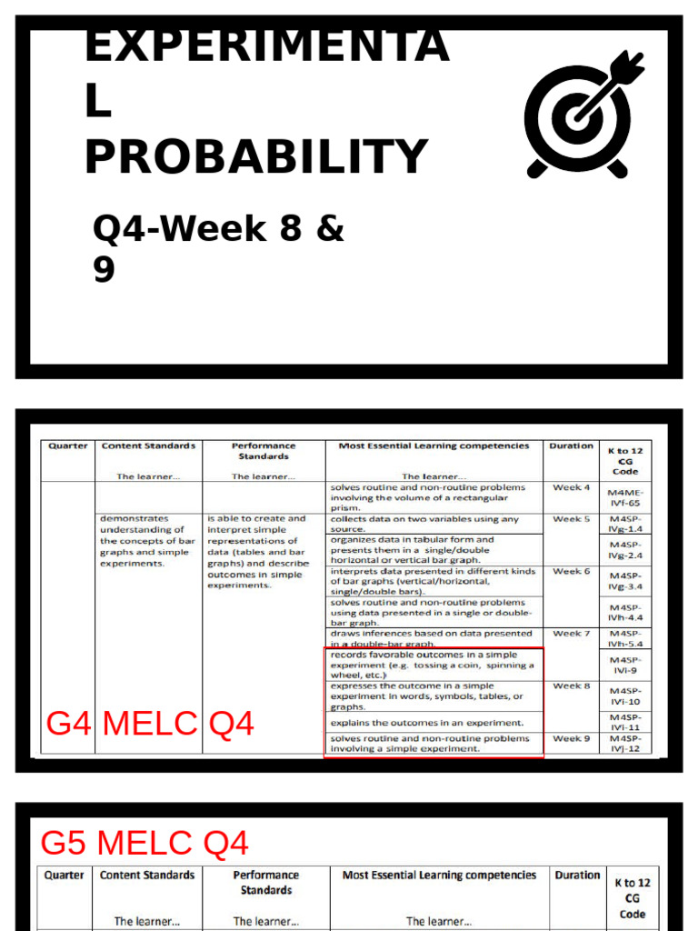 G8 Math Q4 - Week 9 - Experimental and Theoretical Probability | PDF