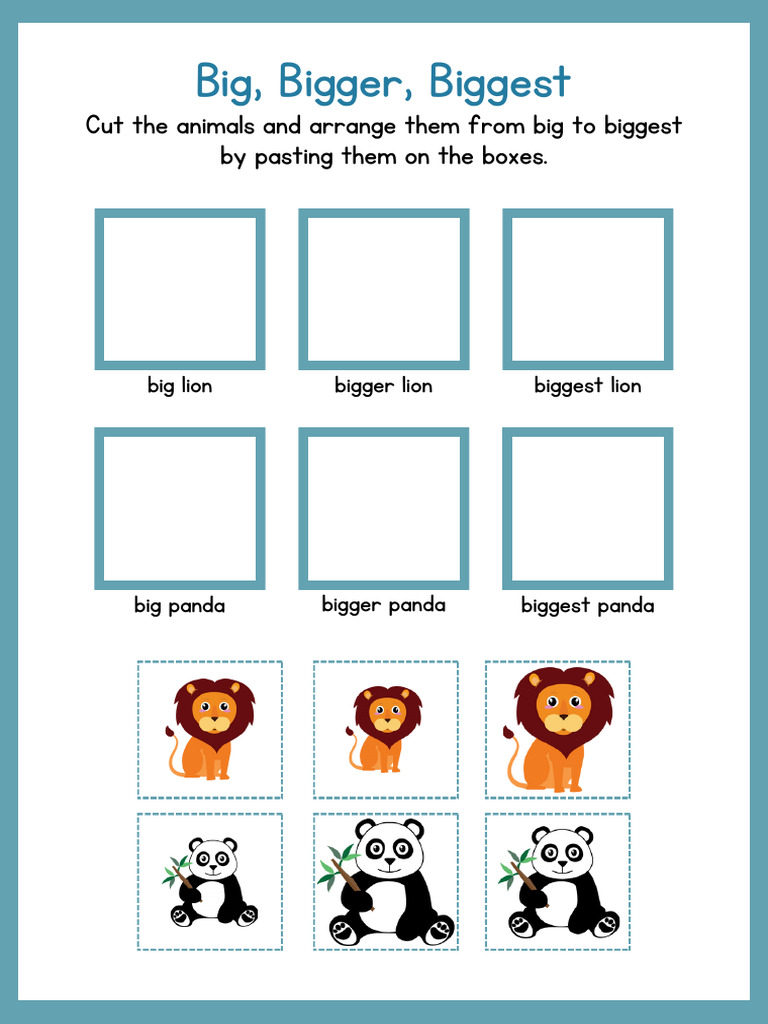Blue Big Bigger Biggest Size Comparison Worksheet | PDF