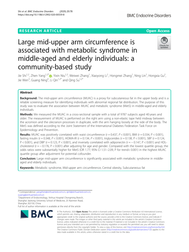 Large Mid-Upper Arm Circumference Is Associated With Metabolic Syndrome ...