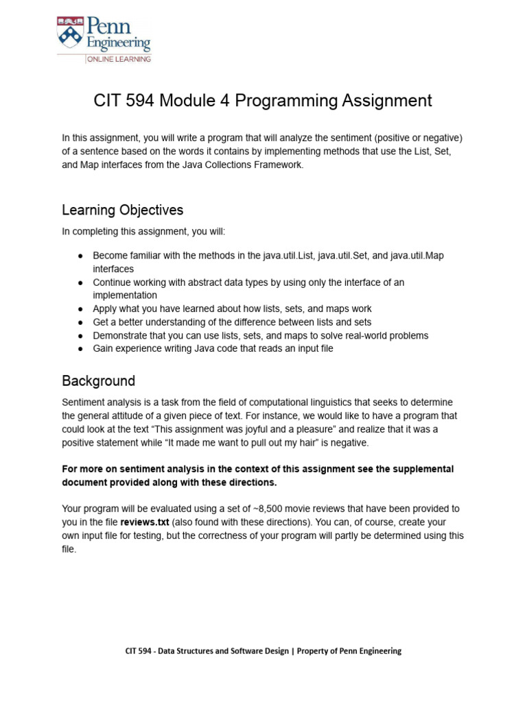 CIT 594 Module 4 Programming Assignment: Learning Objectives | PDF