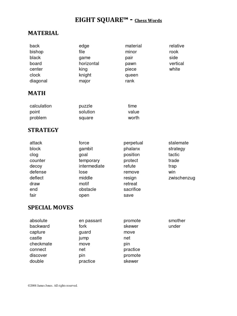 Chess Vocab Words | PDF | Chess | Gaming