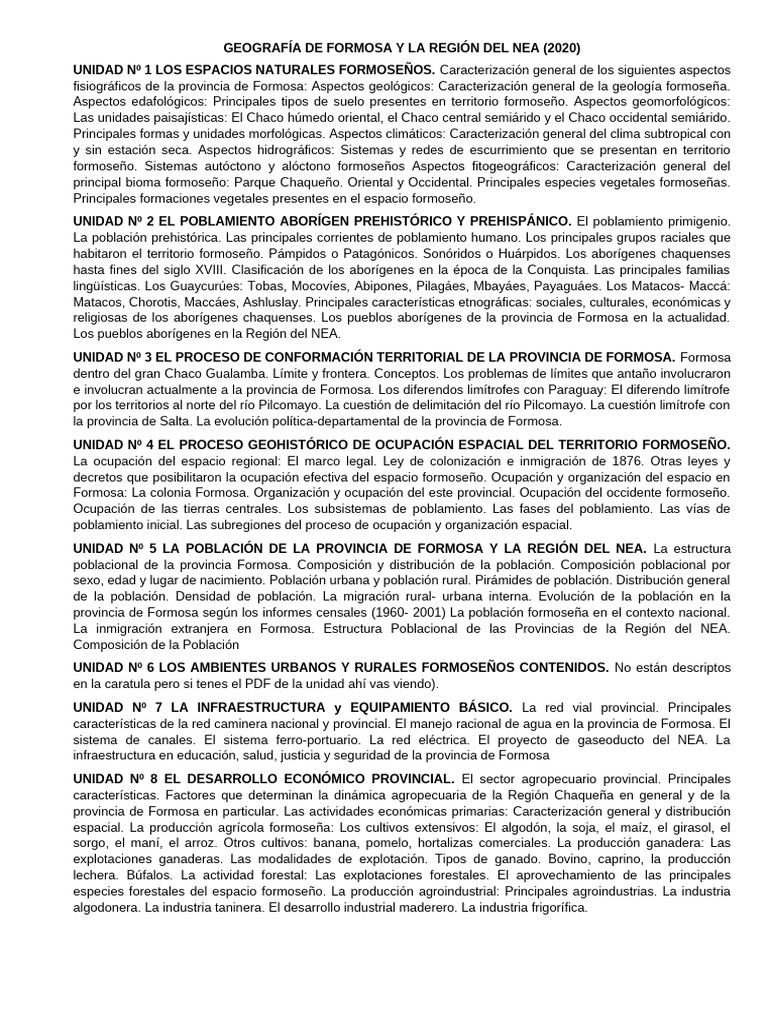 Programa Geografía de Formosa y La Región Del Nea | PDF