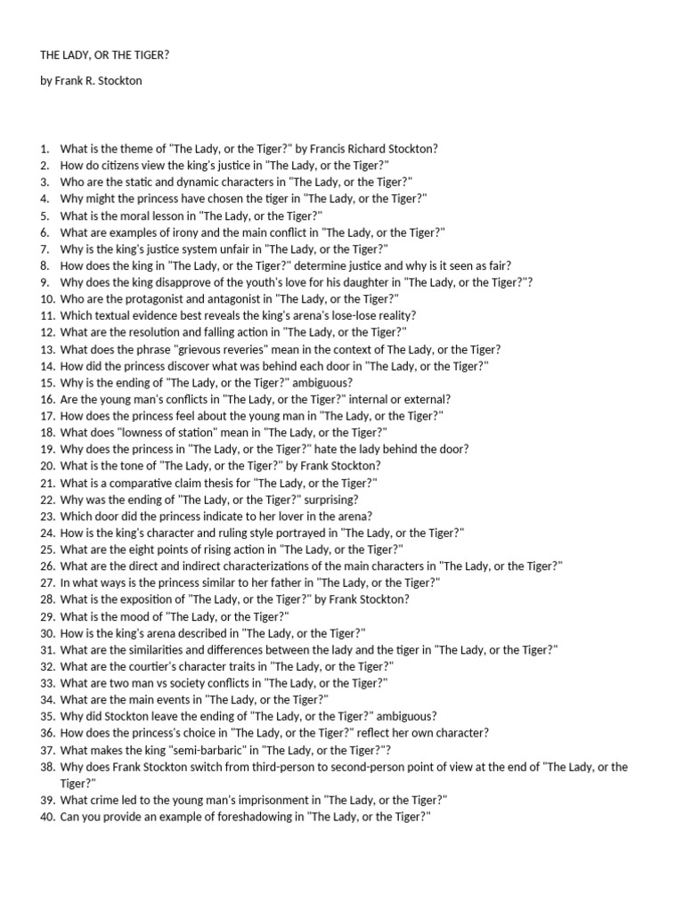 Antagonist Analysis in "The Lady, or the Tiger" | PDF