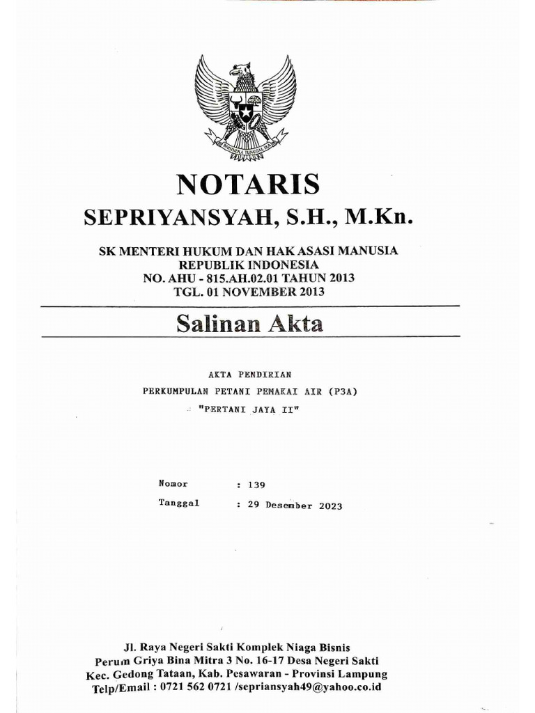 Akta Notaris P3a Pertani Jaya 2 | PDF