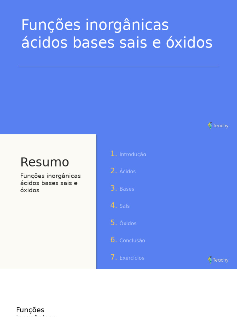 Slide Fun Es Inorg Nicas Cidos Bases Sais e Xidos | PDF