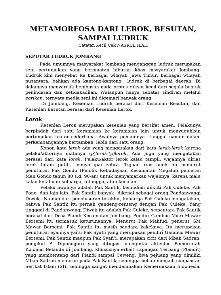 Metamorfosa Lerok, Besutan, Ludruk | PDF