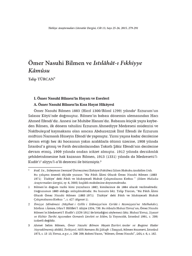 Omer Nasuhi Bilmen Ve Istilahat I Fikhiy | PDF