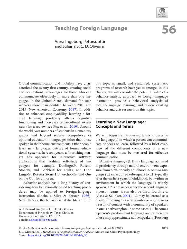 Pétursdóttir & Oliveira (2023) - Teaching Foreign Language | PDF