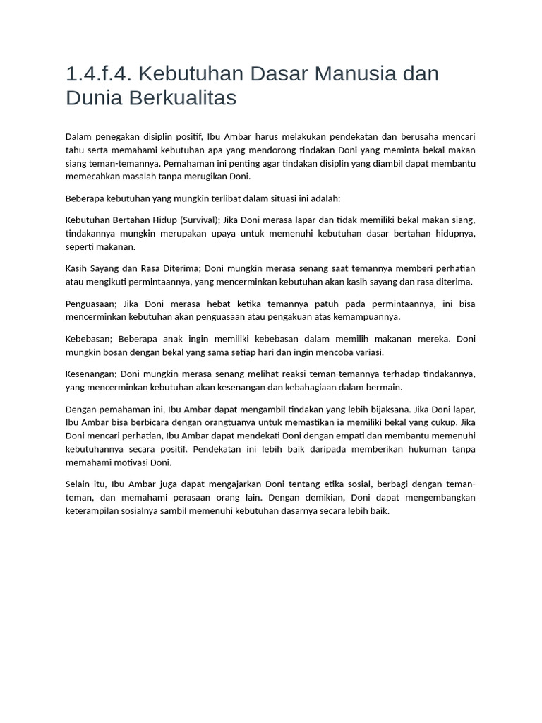 1.4.f.4. Kebutuhan Dasar Manusia Dan Dunia Berkualitas | PDF
