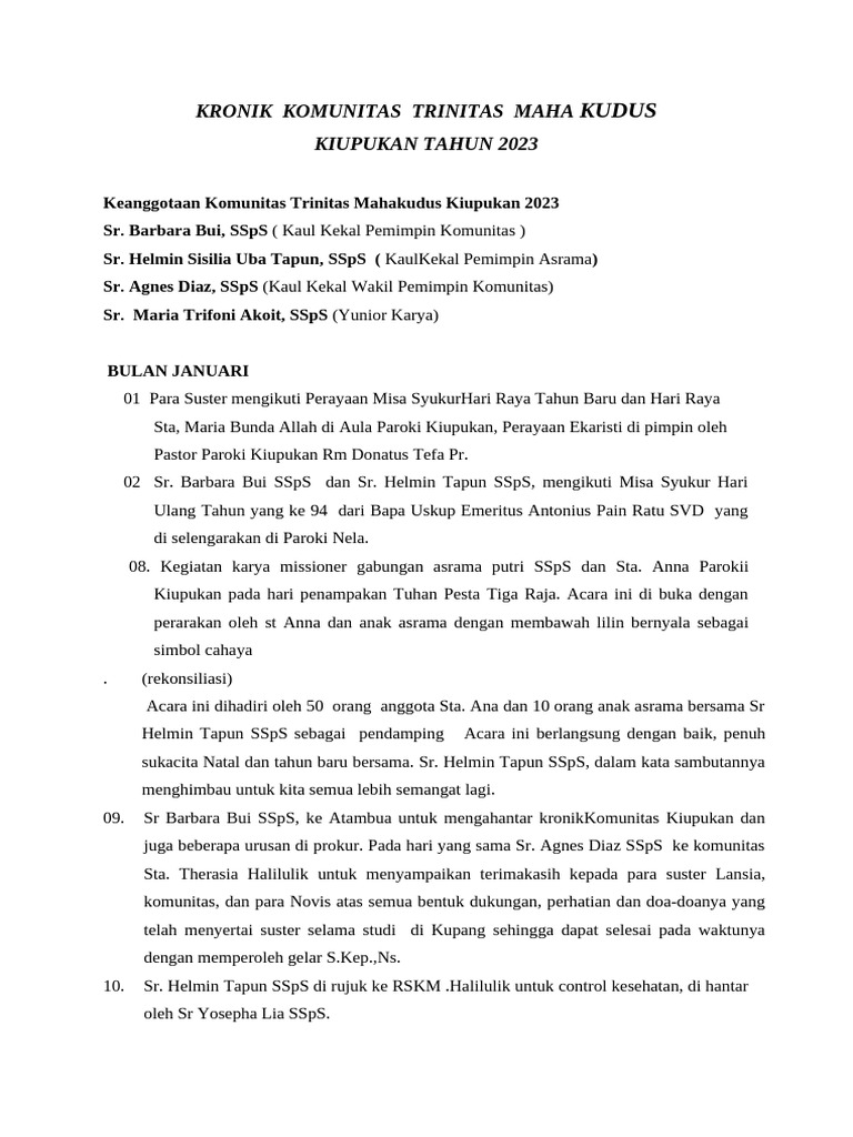 Print KRONIK KOMUNITAS TRINITAS MAHA KUDUS New | PDF