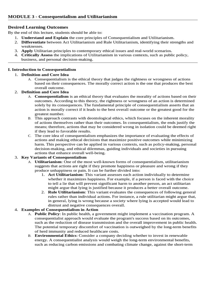 ethics-MODULE-3-UTILITARIANISM | PDF