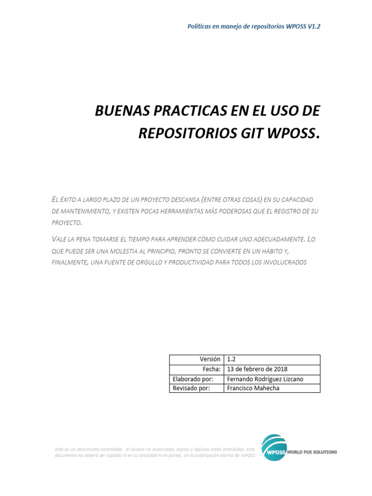 Buenas Practicas en El Uso de Repositorios Git Wposs. | PDF
