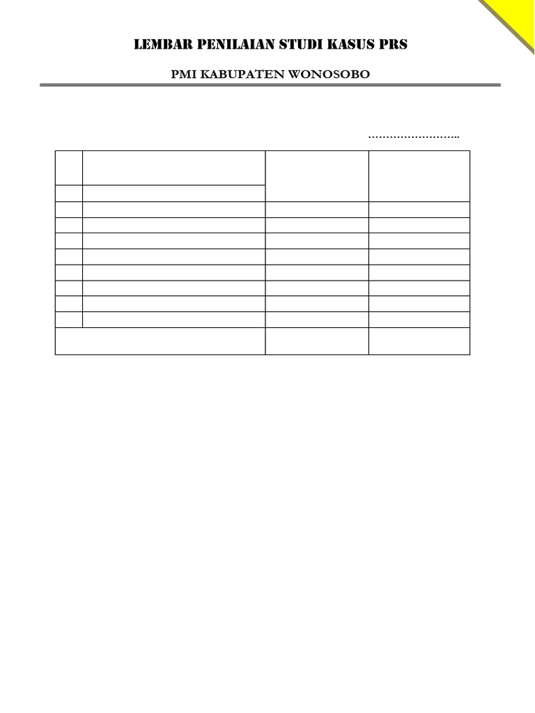 Lembar Penilaian Studi Kasus PRS: (Jumbara PMR Wira Tahun 2024) | PDF