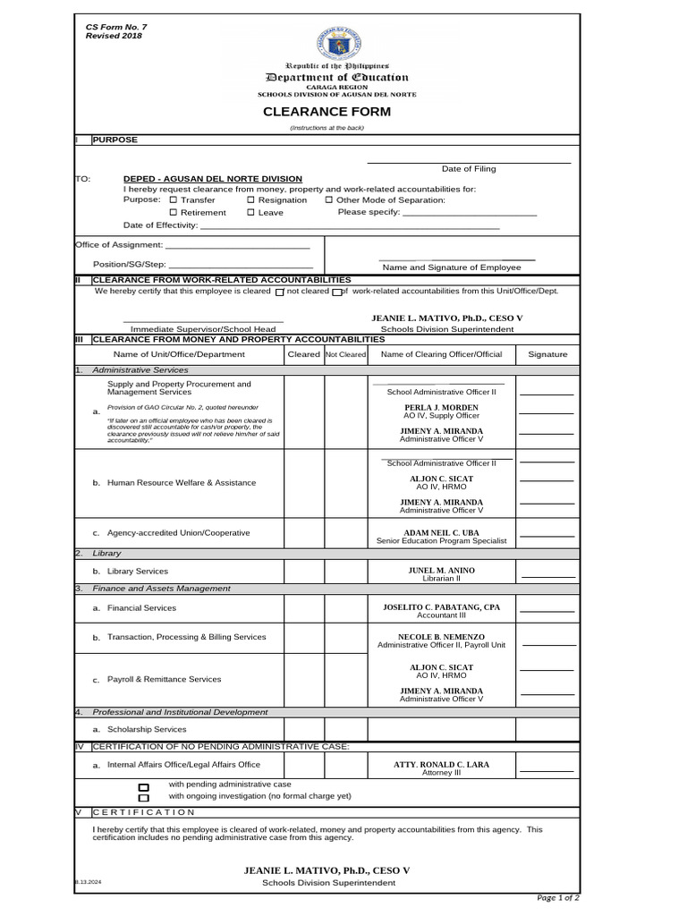 CS Form No. 7 Clearance Form - Updated Aug 13 2024 | PDF | Business