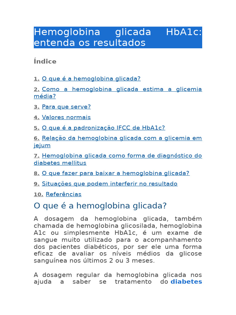 Hemoglobina Glicada Entenda Os Resultados | PDF