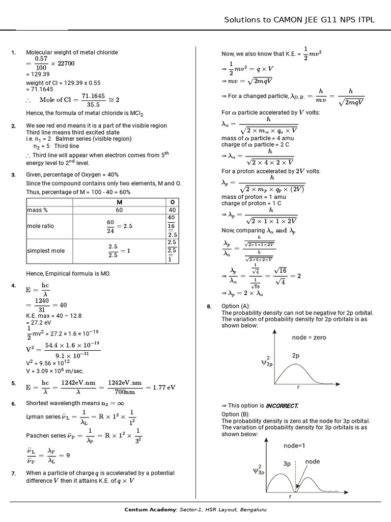 CAMON - JEE - G11 - NPS - ITPL - 25-Jul-2024 - Solution | PDF