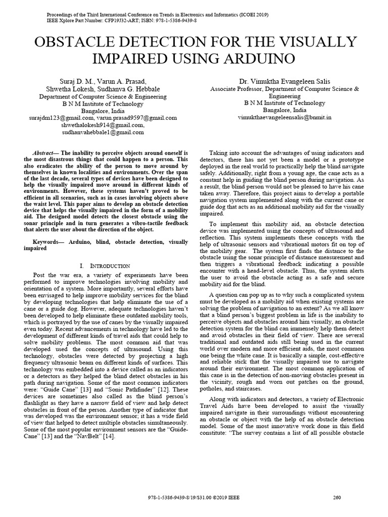 Obstacle Detection For The Visually Impaired Using Arduino | PDF