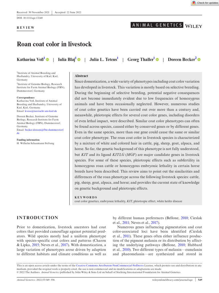 Roan Coat Color in Livestock | PDF