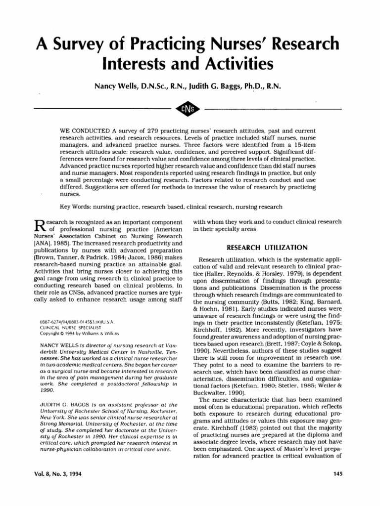 A Survey of Practicing Nurses' Research Interests and Activities | PDF