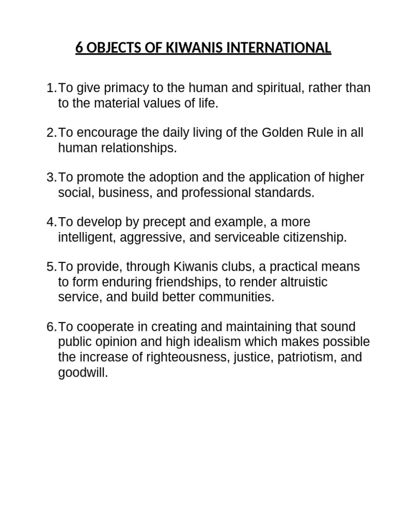 6 Objects of Kiwanis International | PDF
