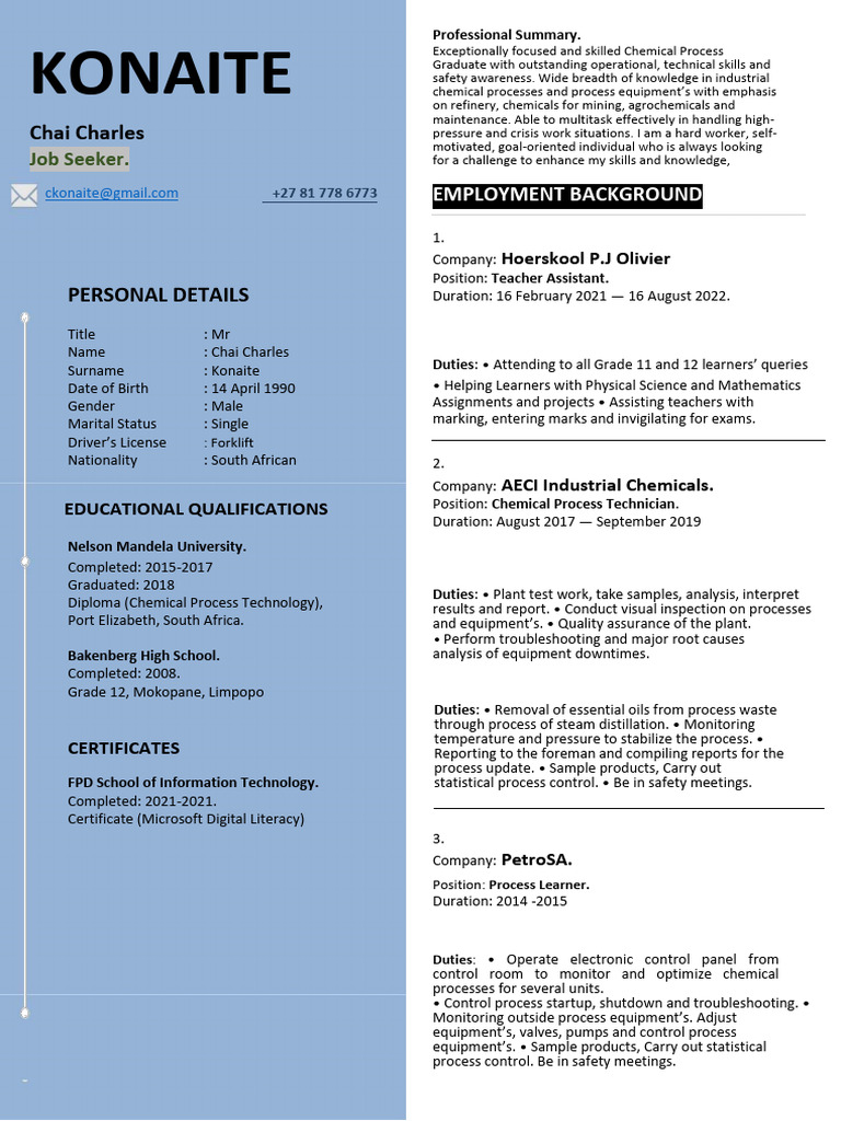 Konaite-Chai Cv LP | PDF