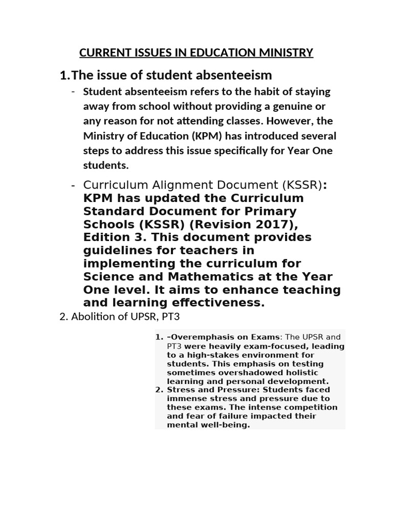 Current Issues in Education Ministry | PDF