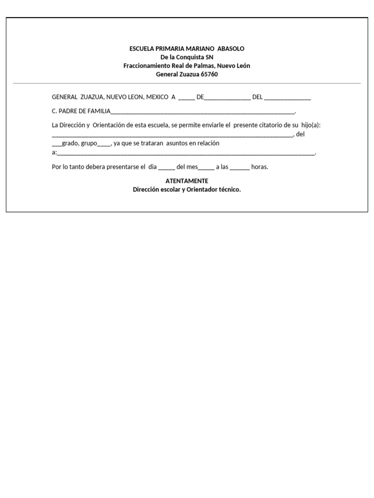 Citatorio Escolar Editable | PDF