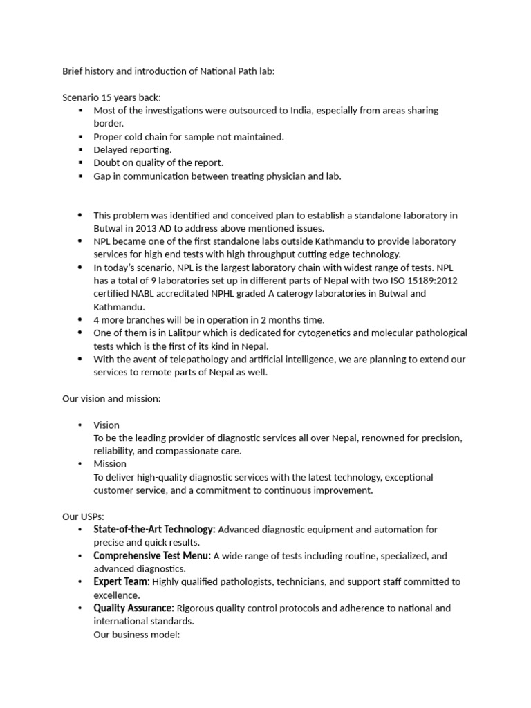 Brief History and Introduction of National Path Lab | PDF ...