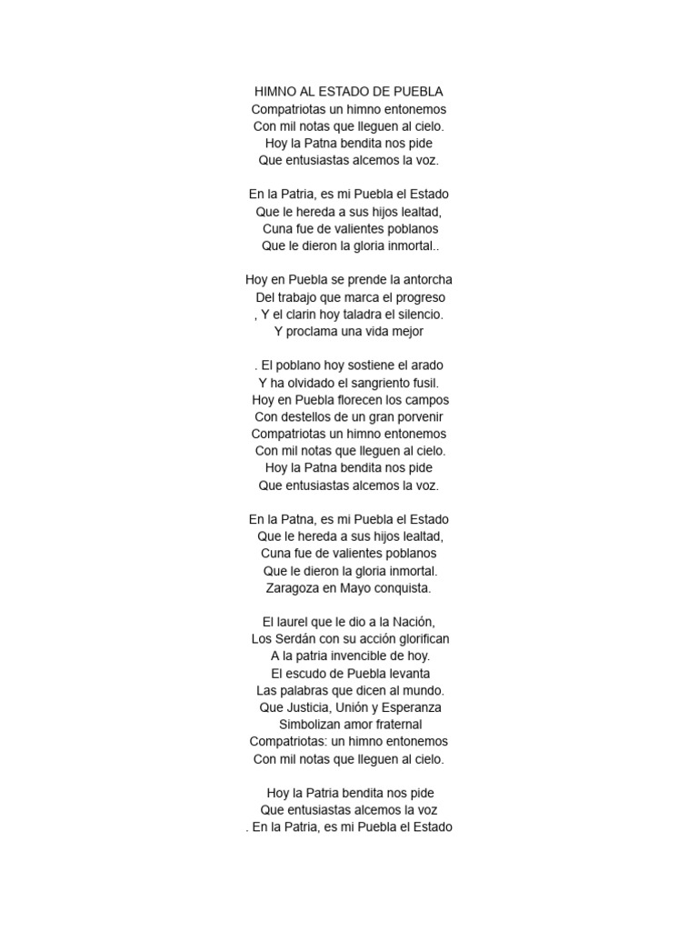 Himno Al Estado de Puebla | PDF
