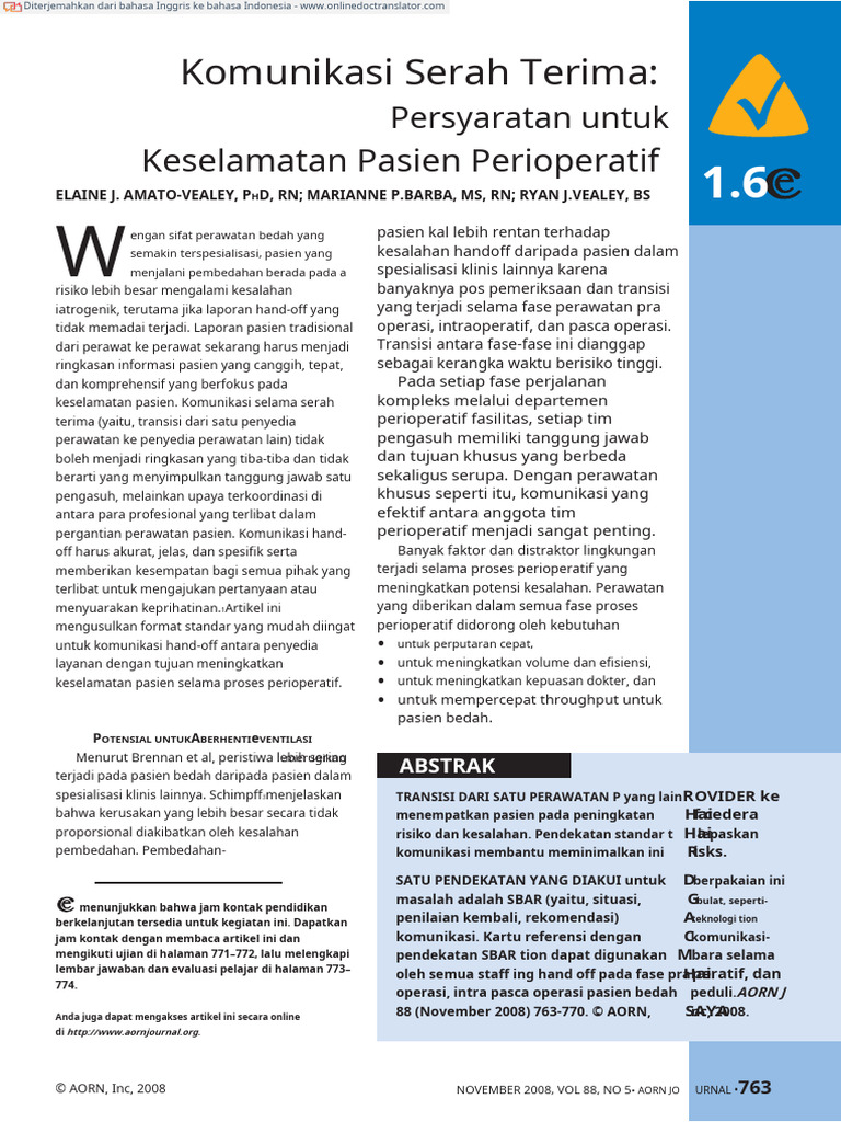 4 7 Amato-Vealey Et Al. (2008) - Hand-Off Communication - A Requisite ...