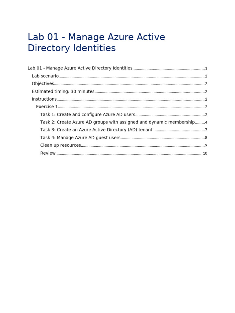 Lab 01 - Manage Azure Active Directory Identities | PDF | Active Directory | User (Computing)