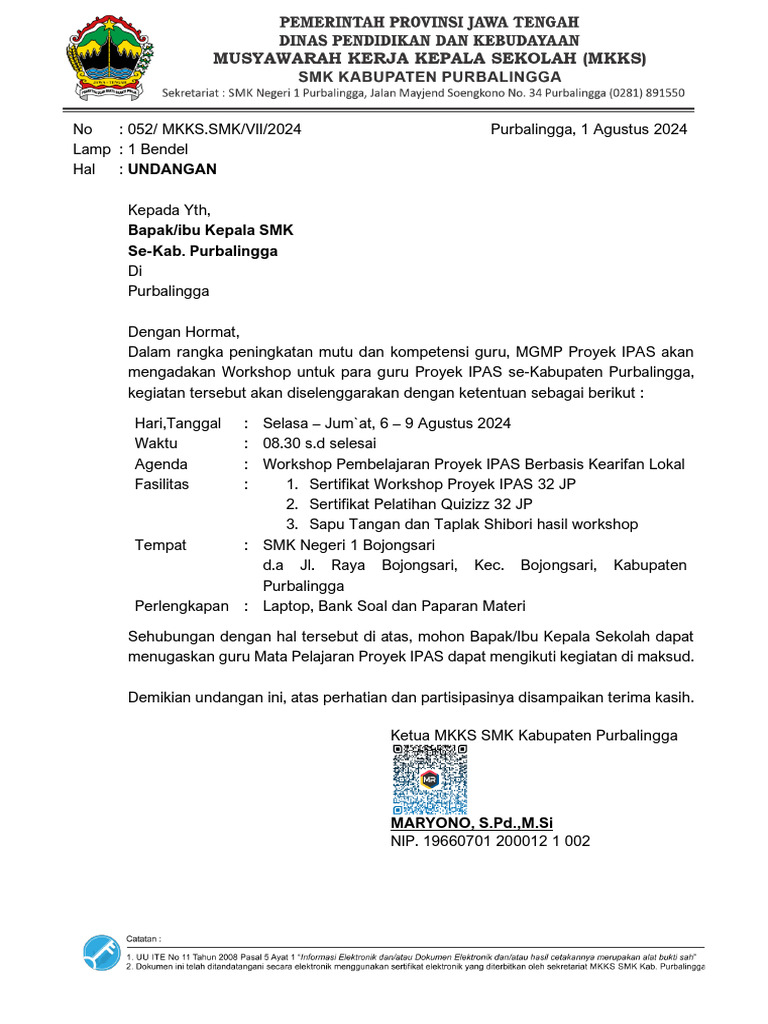 Surat Undangan MGMP Ipas (0609082024) | PDF
