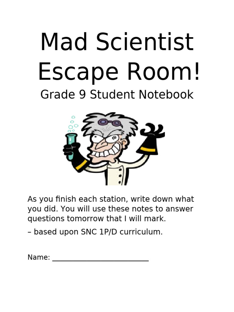 Grade 9 Mad Scientist Escape Room | PDF | Proton | Science & Mathematics