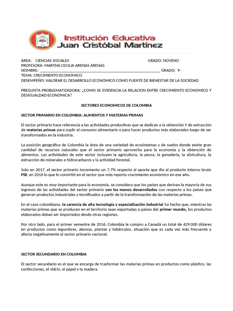 GUIA LOS SECTORES ECONOMICOS NOVENO ALUMNOS - Docx TERCER PERIODO | PDF