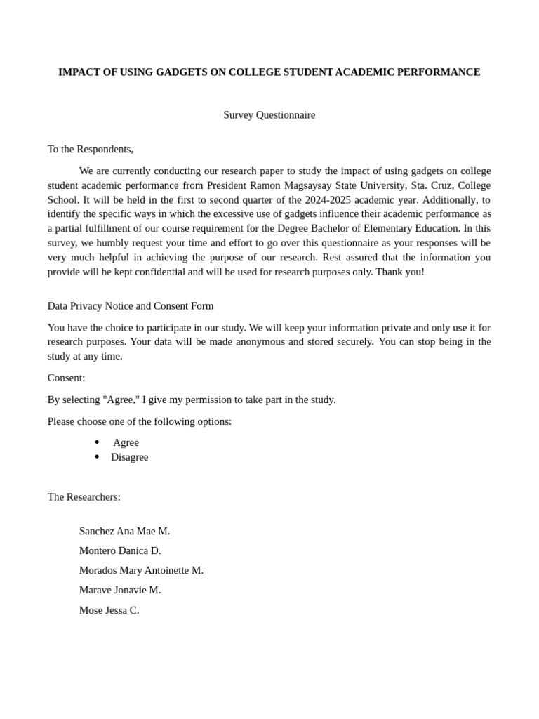Sample Survey Questionnaire | PDF