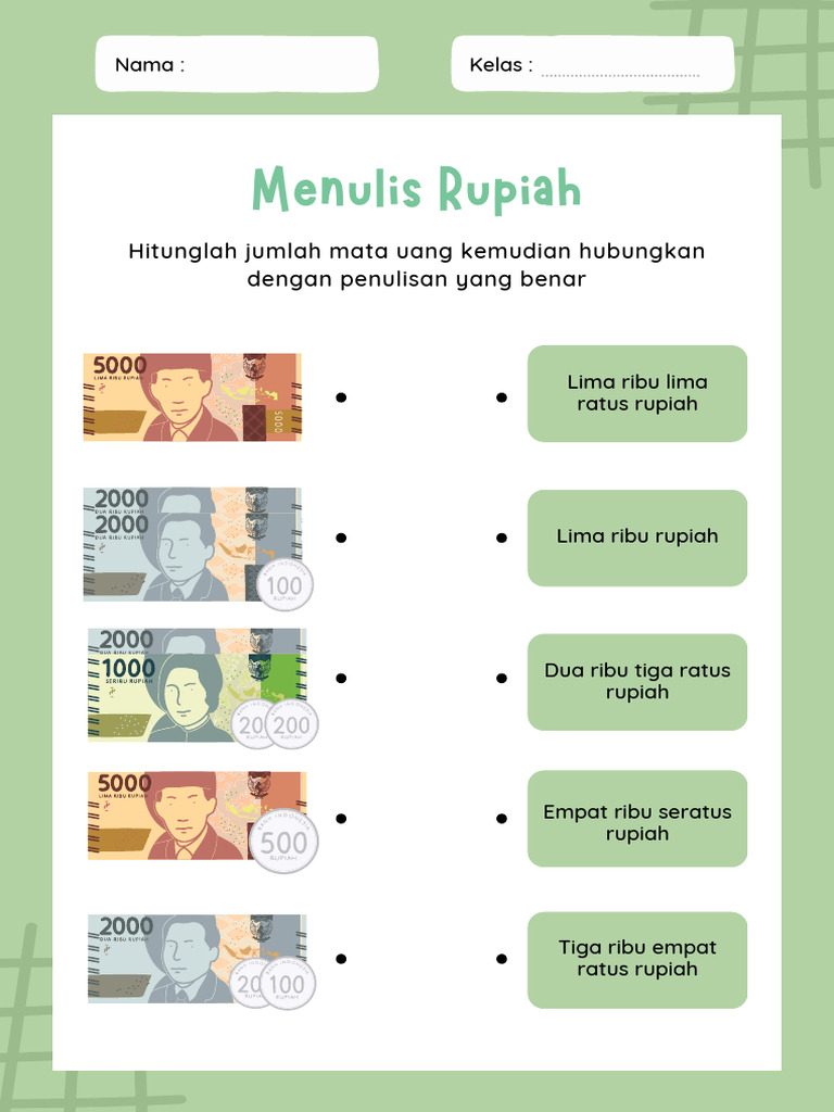 Lembar Kerja Menulis Nilai Uang Rupiah Ilustrasi Warna-Warni - 20240211 ...