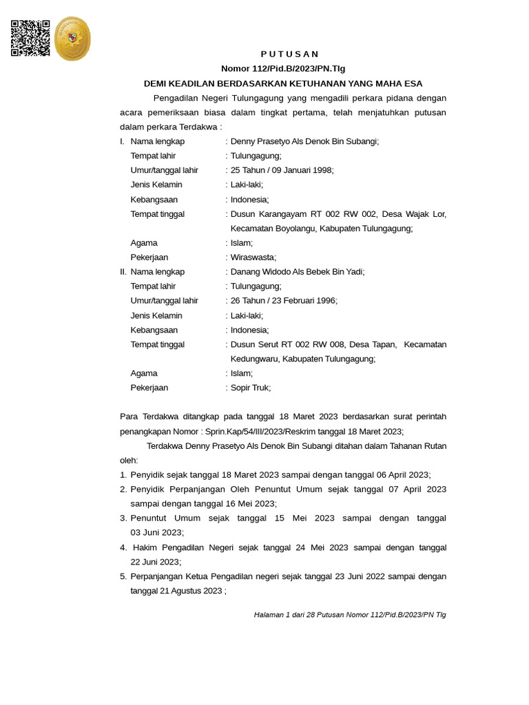 Putusan Perkara Ketertiban Umum No 112 Pidb | PDF