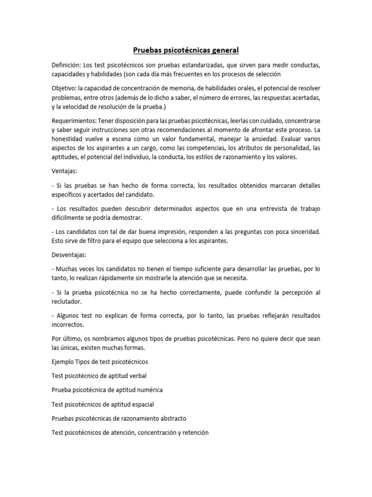 Pruebas psicotécnicas general | PDF