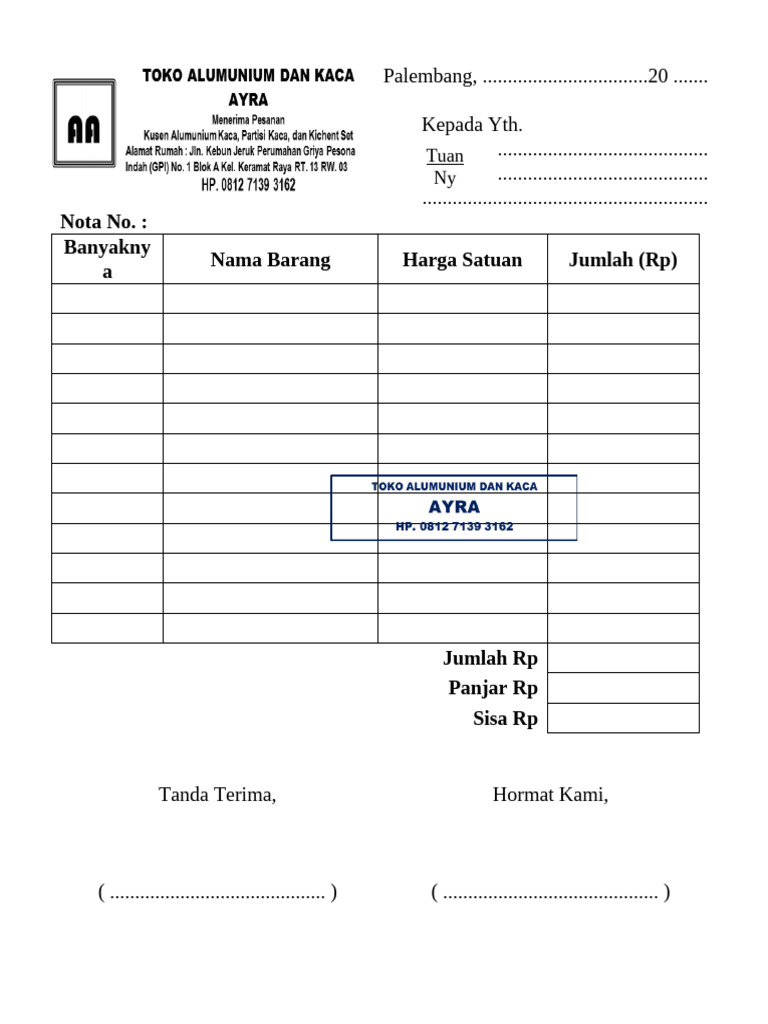 Nota Label Ayra Alumunium DAN cAP | PDF