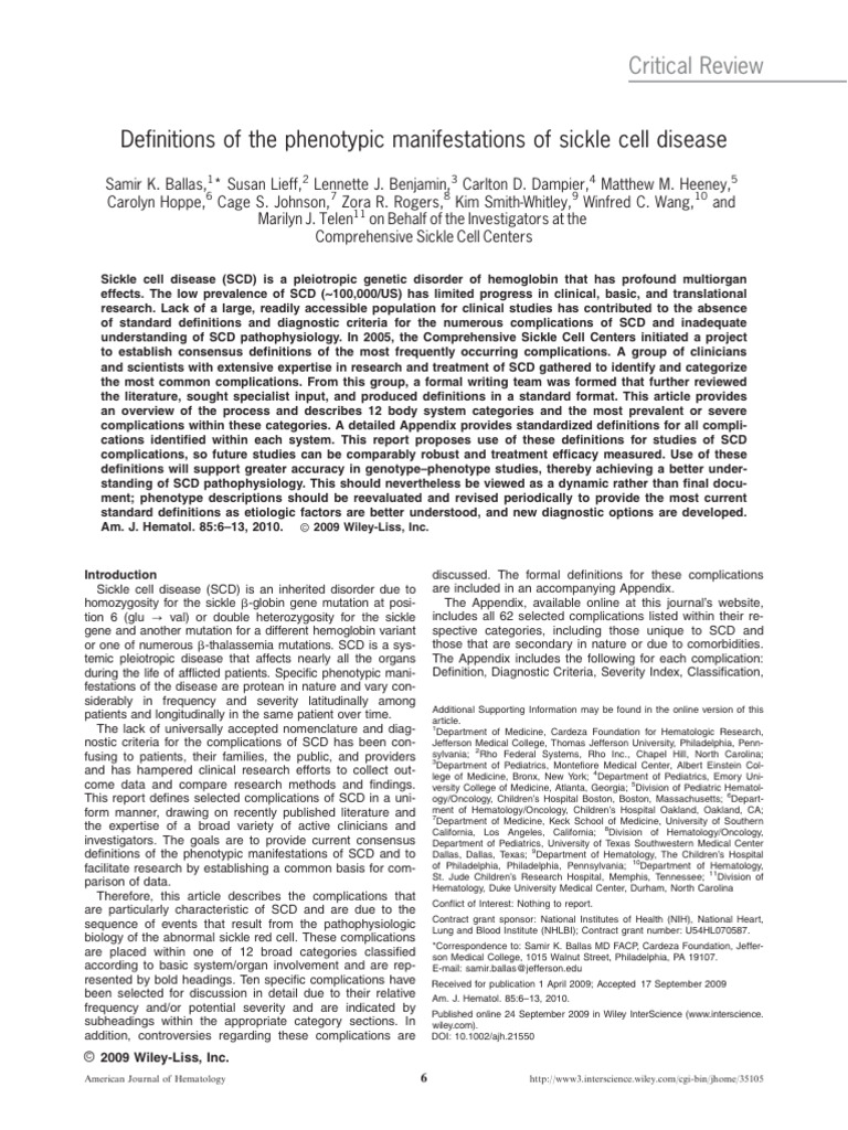 American J Hematol - 2009 - Ballas - Definitions of The Phenotypic Manifestations of Sickle Cell ...