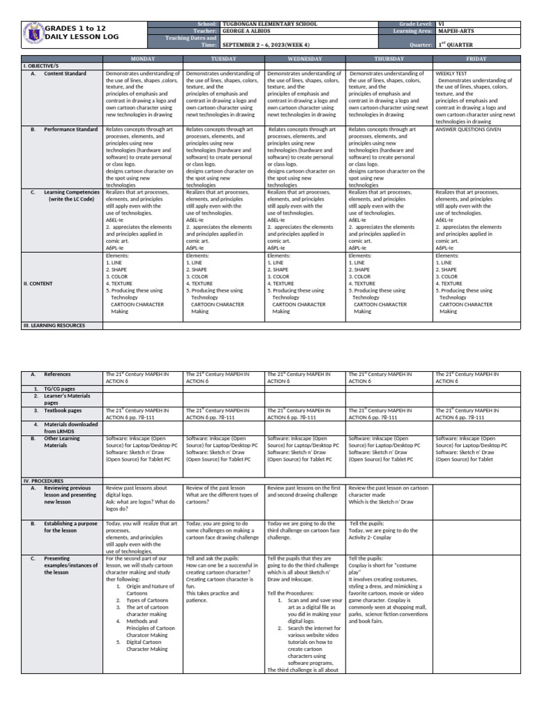 Adolfo - DLL - MAPEH 6 - Q1 - W4 | PDF