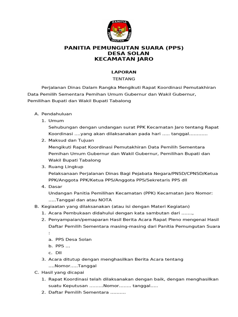 Contoh Format Laporan PPS | PDF