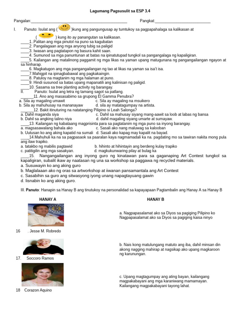 Lagumang Pagsusulit Sa ESP 6 3.4 | PDF