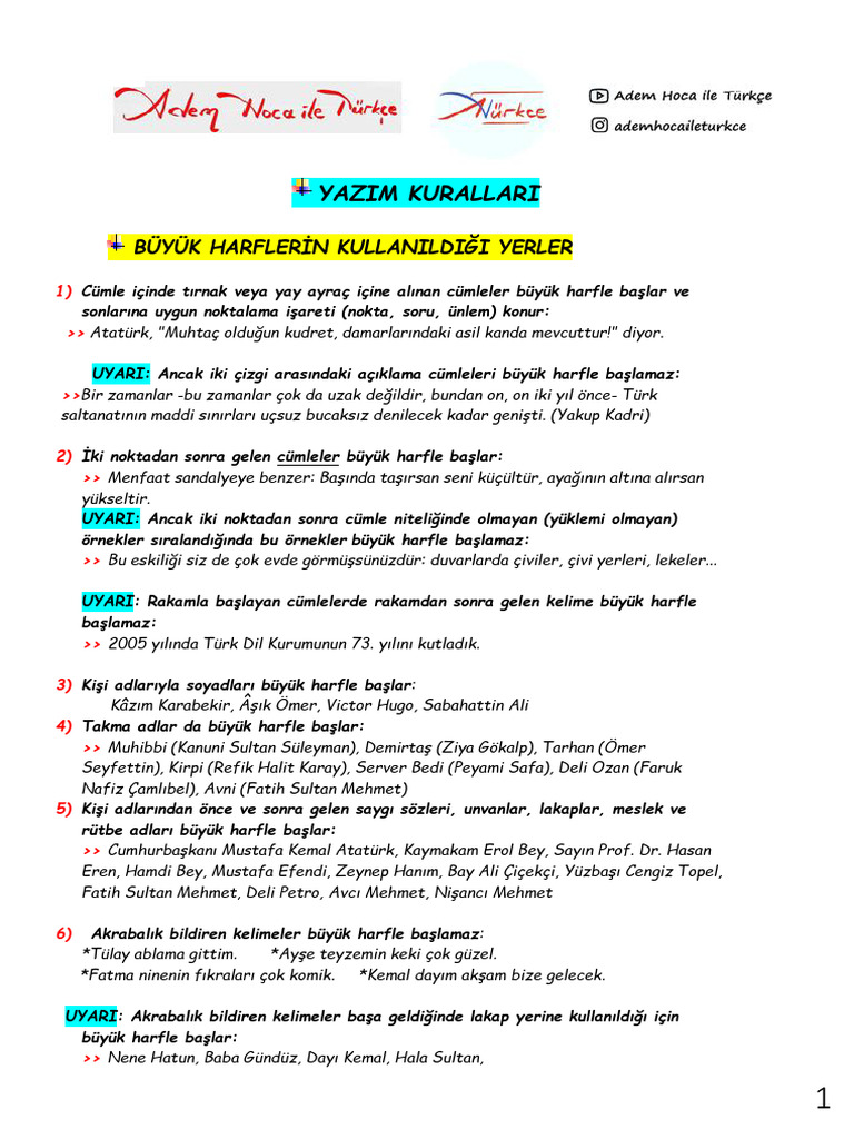 22) Yazım Kuralları-1 Büyük Harfler | PDF
