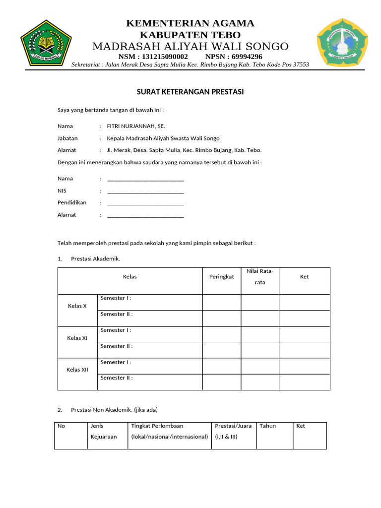 Surat Keterangan Prestasi | PDF