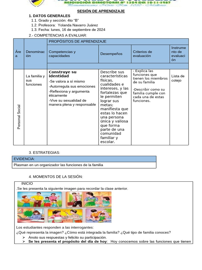 Sesión Funciones de La Familia (16-09) | PDF | Evaluación | Conceptos ...